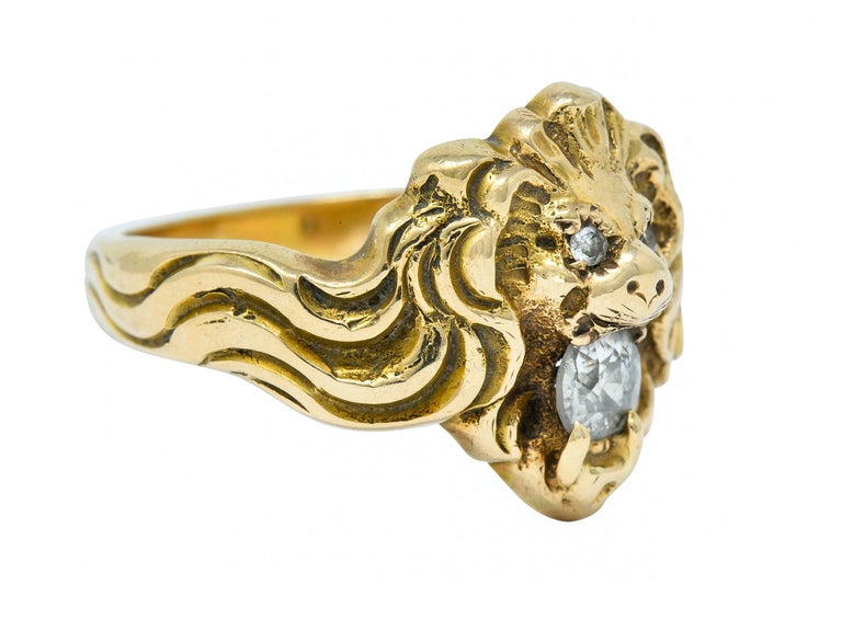 Victorian Diamond 14 Karat Gold Lion Band Ring, circa 1890 at 1stDibs