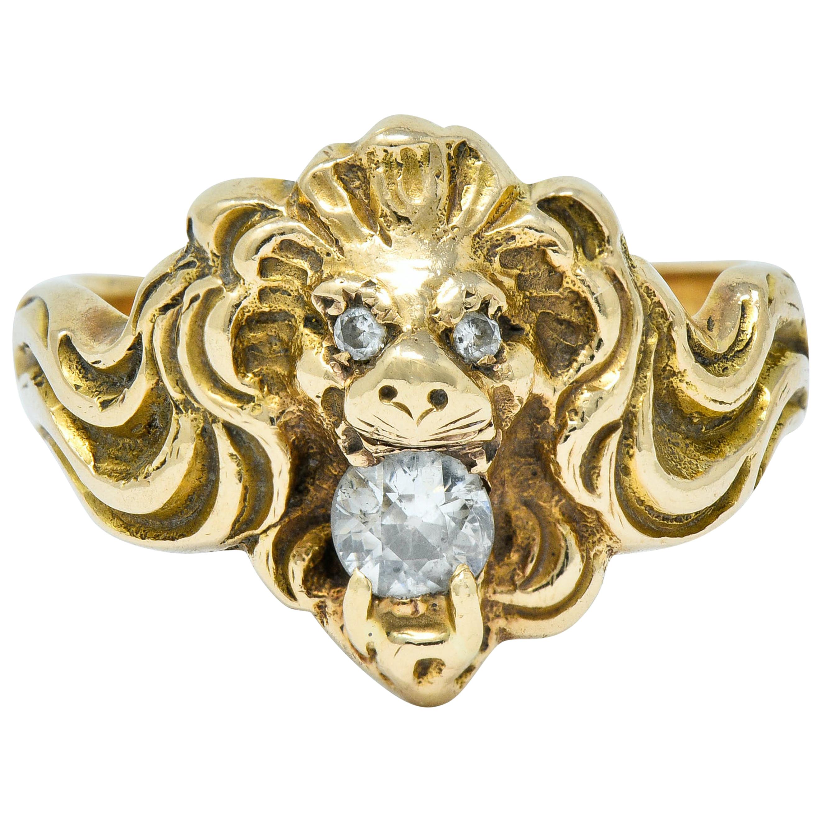 Victorian Diamond 14 Karat Gold Lion Band Ring, circa 1890 at 1stDibs