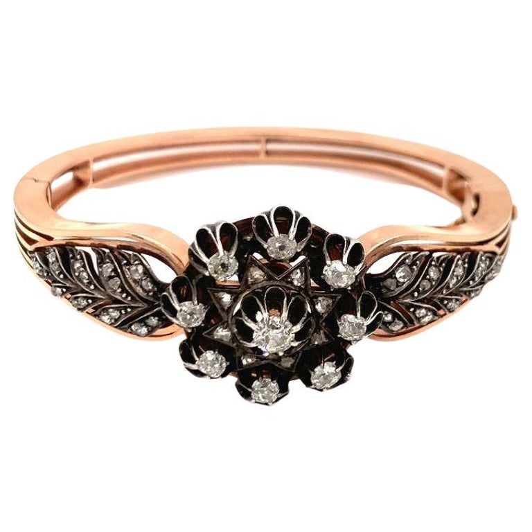 Victorian Diamond 14K Rose Gold Cuff, circa 1890s For Sale at 1stDibs