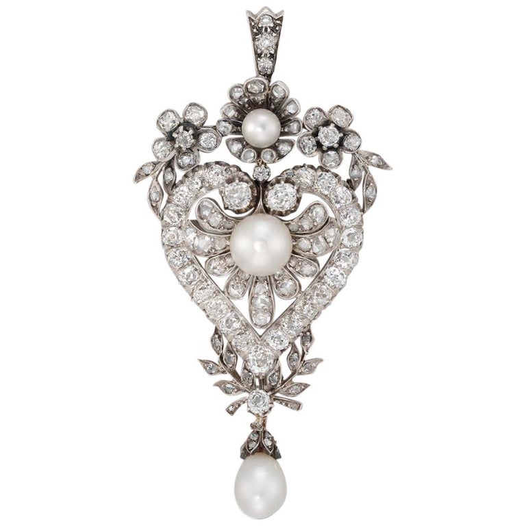 Victorian Diamond and Natural Pearl Pendant For Sale at 1stDibs