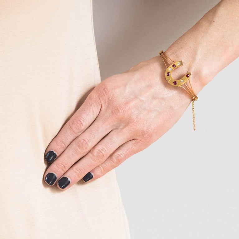 Victorian Diamond and Natural Ruby Horseshoe Bangle Bracelet For Sale ...