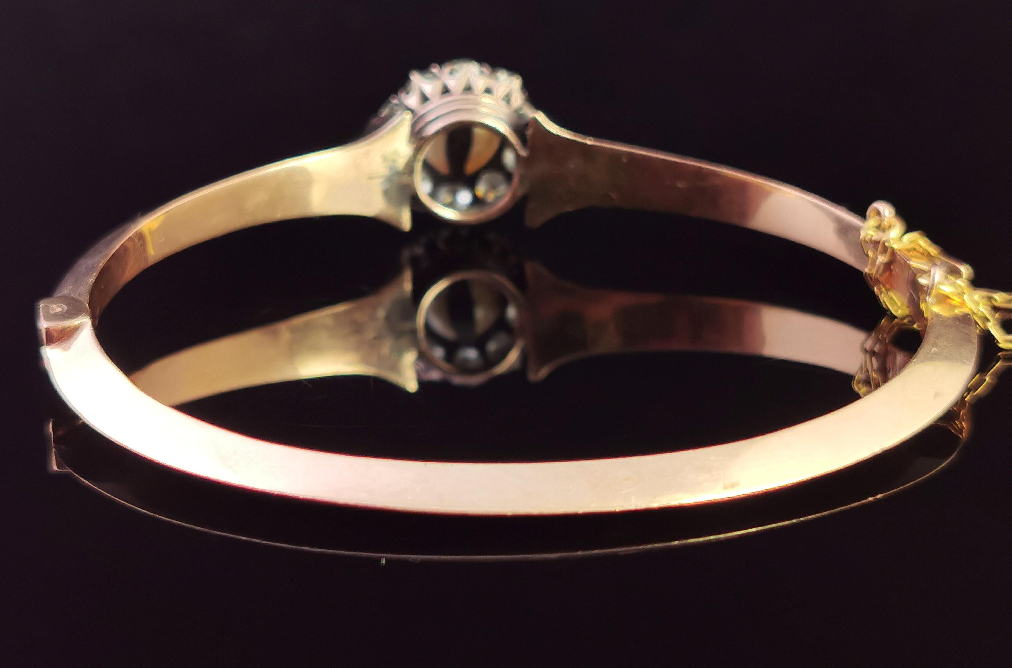 Victorian Diamond and Pearl Cluster Bangle, 18 Karat Rose Gold at 1stDibs