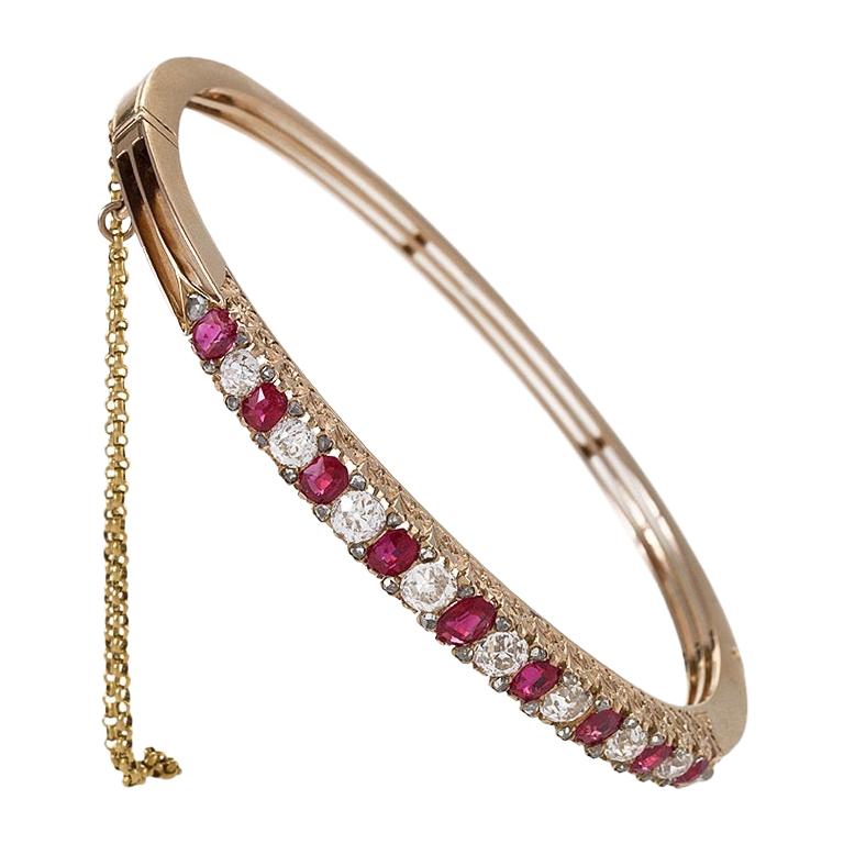Victorian Diamond and Ruby Bangle Bracelet at 1stDibs