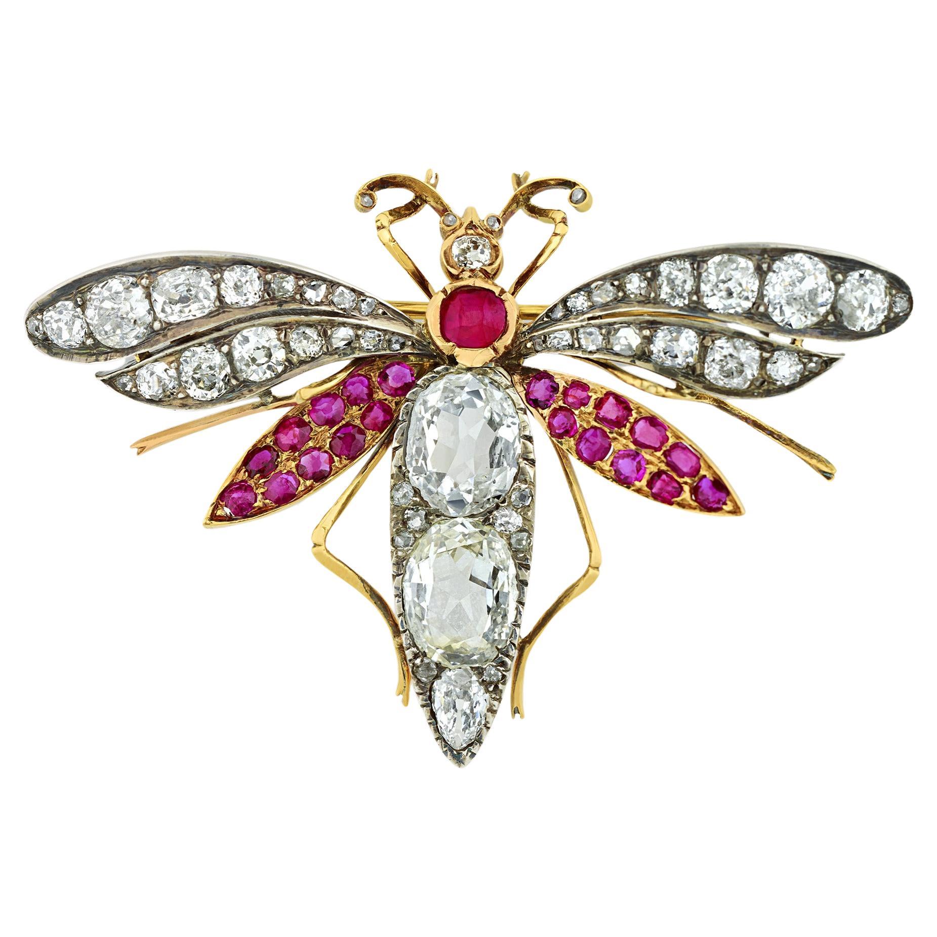 Victorian Diamond And Ruby Dragonfly Brooch For Sale at 1stDibs