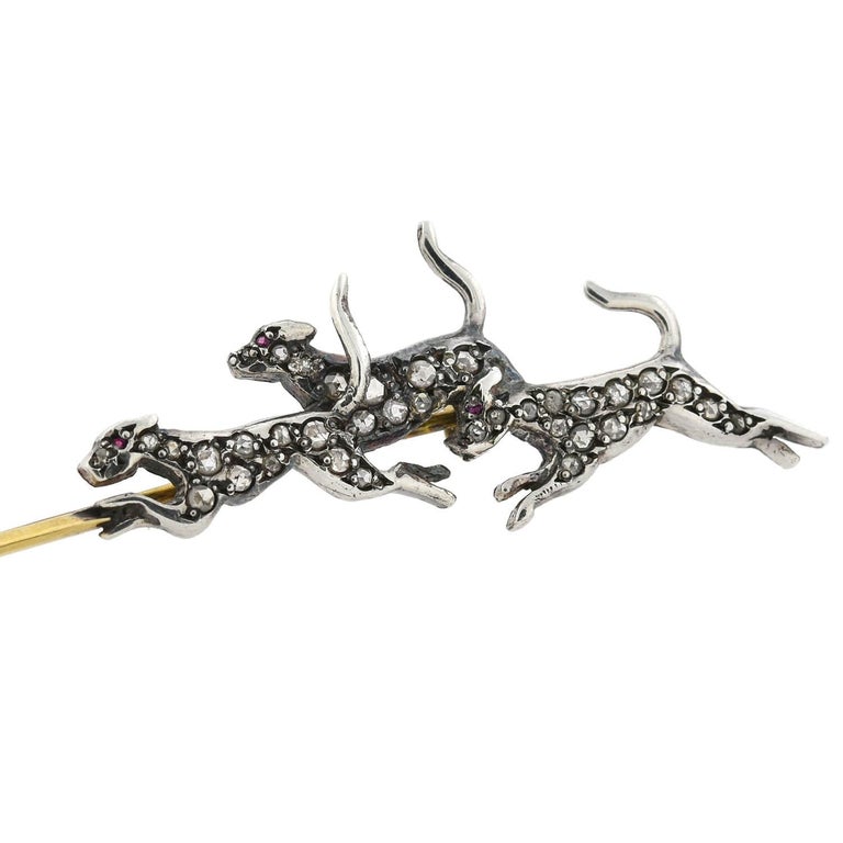 Victorian Diamond and Ruby Fox and Hunting Hound Pin For Sale at 1stDibs