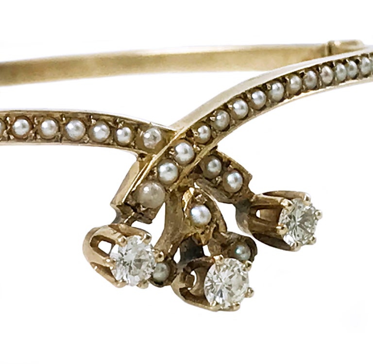 Victorian Diamond Seed Pearl Bangle Bracelet, 0.51 Carat For Sale at ...
