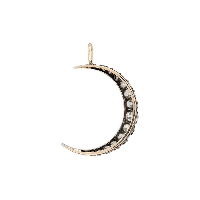 Victorian Diamond Crescent Moon Pendant 2ctw at 1stDibs
