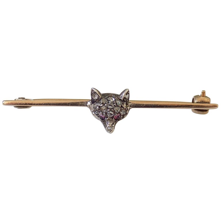 Victorian Diamond Fox Head Mask Bar Brooch at 1stDibs