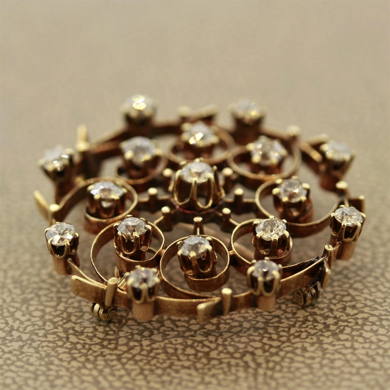 Victorian Diamond Gold Circle Brooch For Sale at 1stDibs