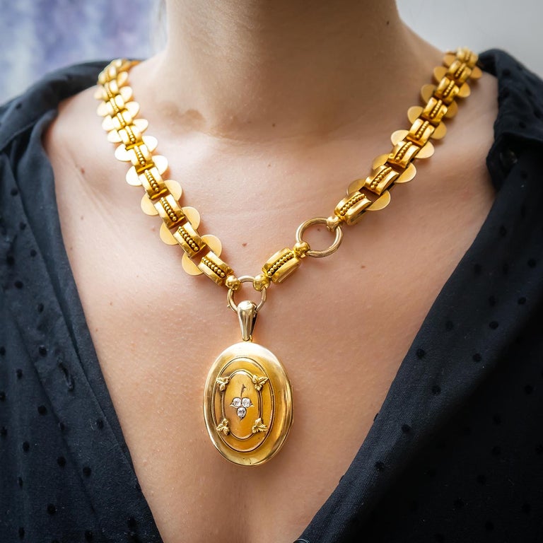 Victorian Diamond Gold Locket and Collar at 1stDibs