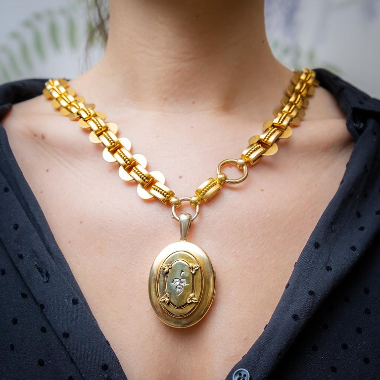 Victorian Diamond Gold Locket and Collar at 1stDibs