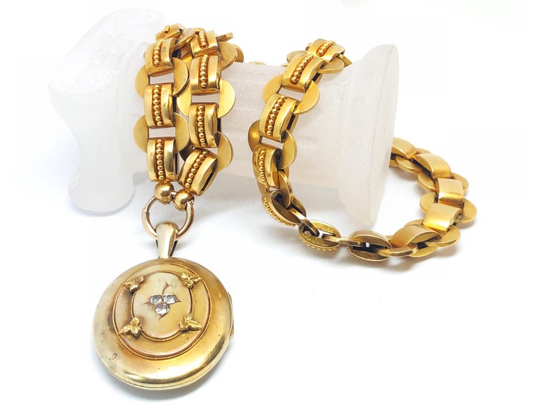 Victorian Diamond Gold Locket and Collar at 1stDibs