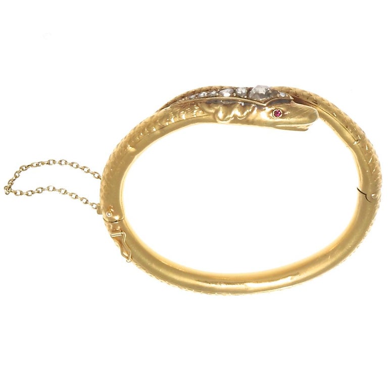 Victorian Diamond Gold Snake Bangle at 1stDibs