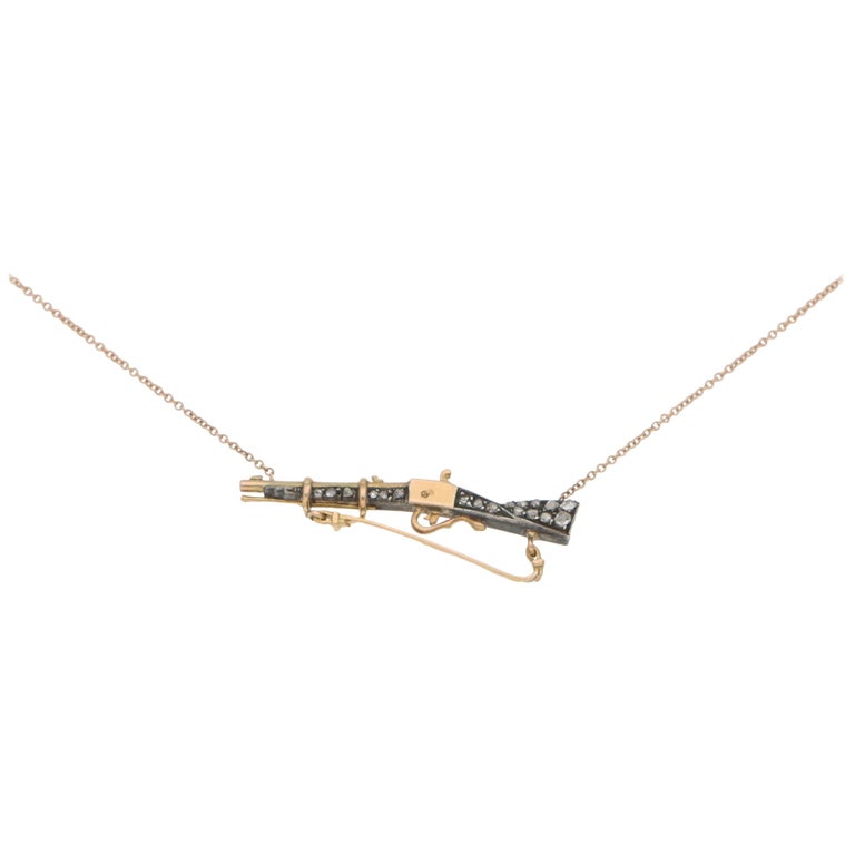 Victorian Diamond Hunting Rifle Necklace Set in 18 Karat Rose Gold For ...
