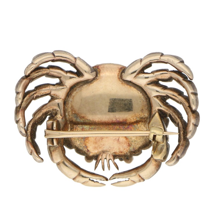 Antique Diamond, Mabé Pearl and Ruby Crab Brooch in Silver on Gold at ...