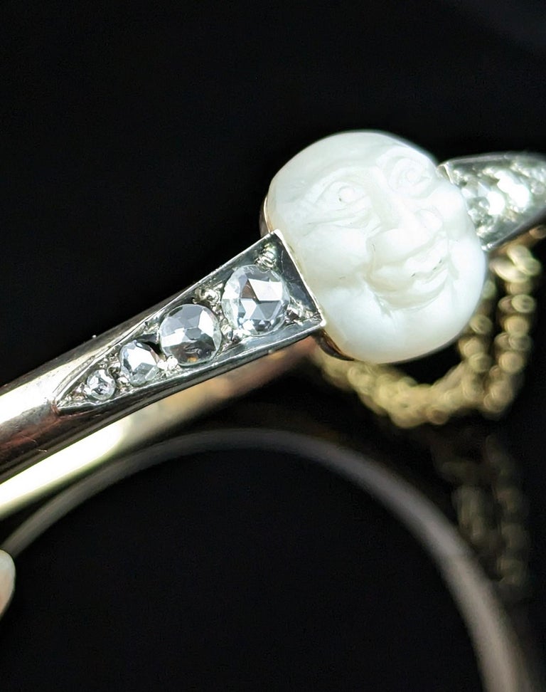 Victorian Diamond Man in the Moon Bangle, 18k Gold, Mother of Pearl For ...