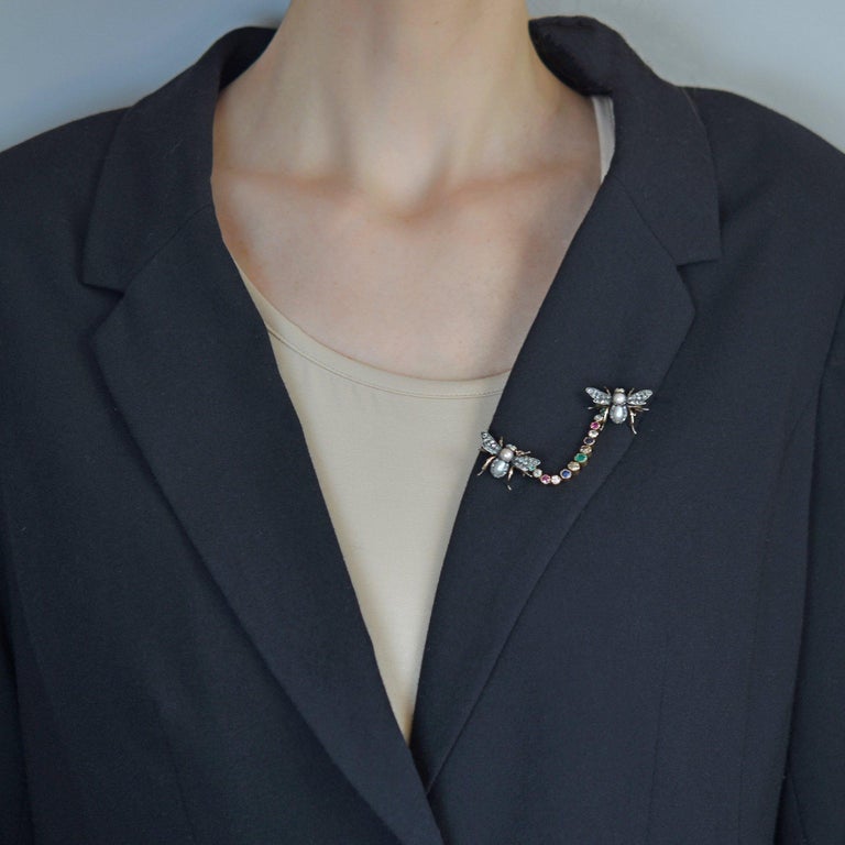 Victorian Diamond, Natural Pearl, and Gemstone Insect Scatter Pin at ...