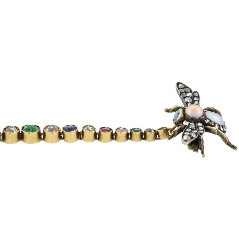 Victorian Diamond, Natural Pearl, and Gemstone Insect Scatter Pin at ...