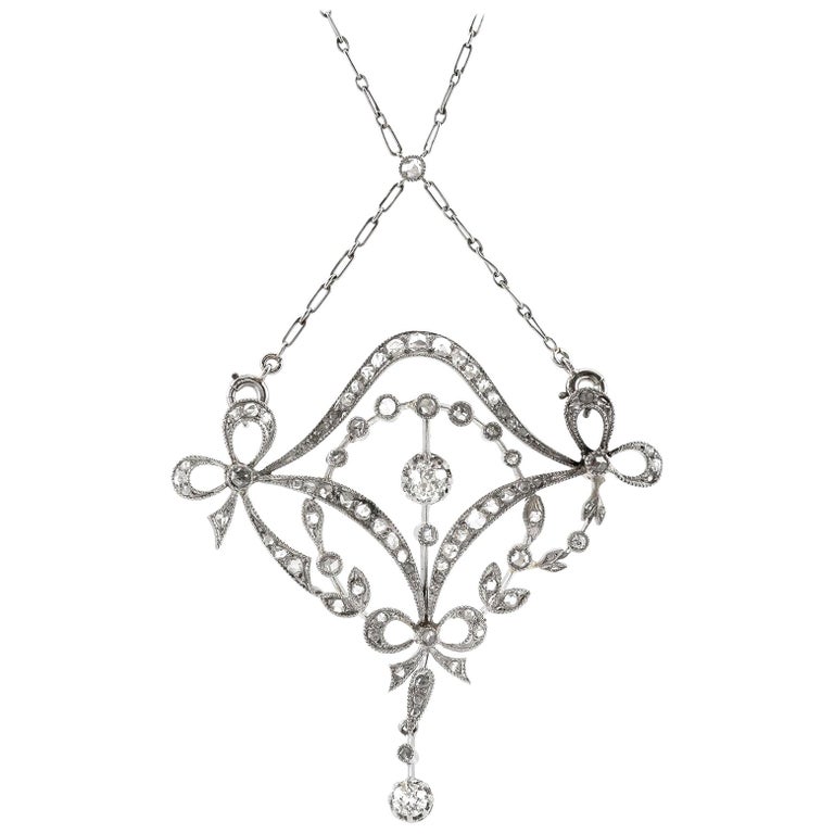 Art Deco Diamond Lavalier Pendant Necklace at 1stDibs