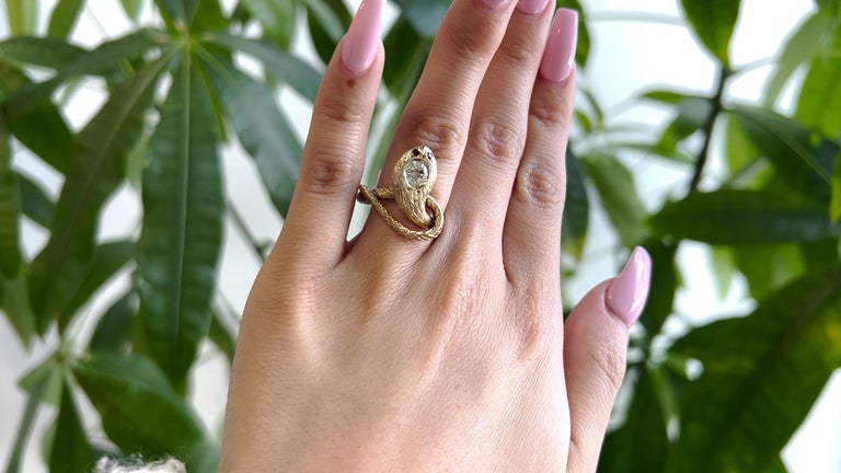 Victorian Diamond Ruby 14k Yellow Gold Snake Ring For Sale at 1stDibs