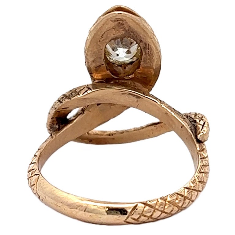 Victorian Diamond Ruby 14k Yellow Gold Snake Ring For Sale at 1stDibs