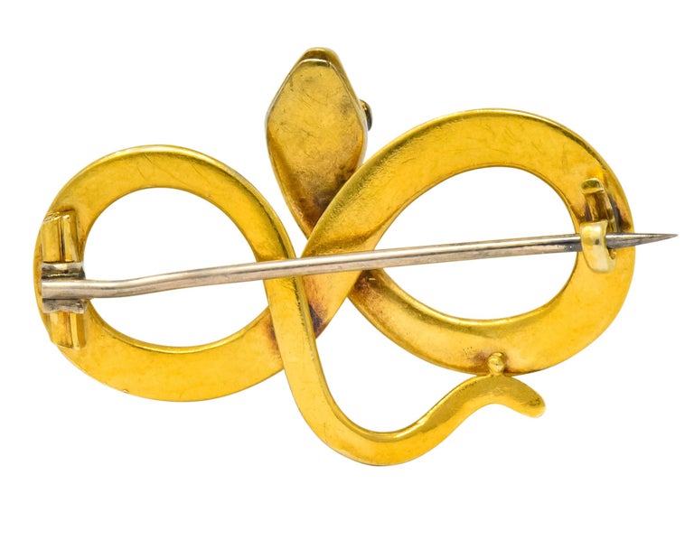 Victorian Diamond Ruby 18 Karat Gold Infinity Snake Brooch, circa 1900 ...