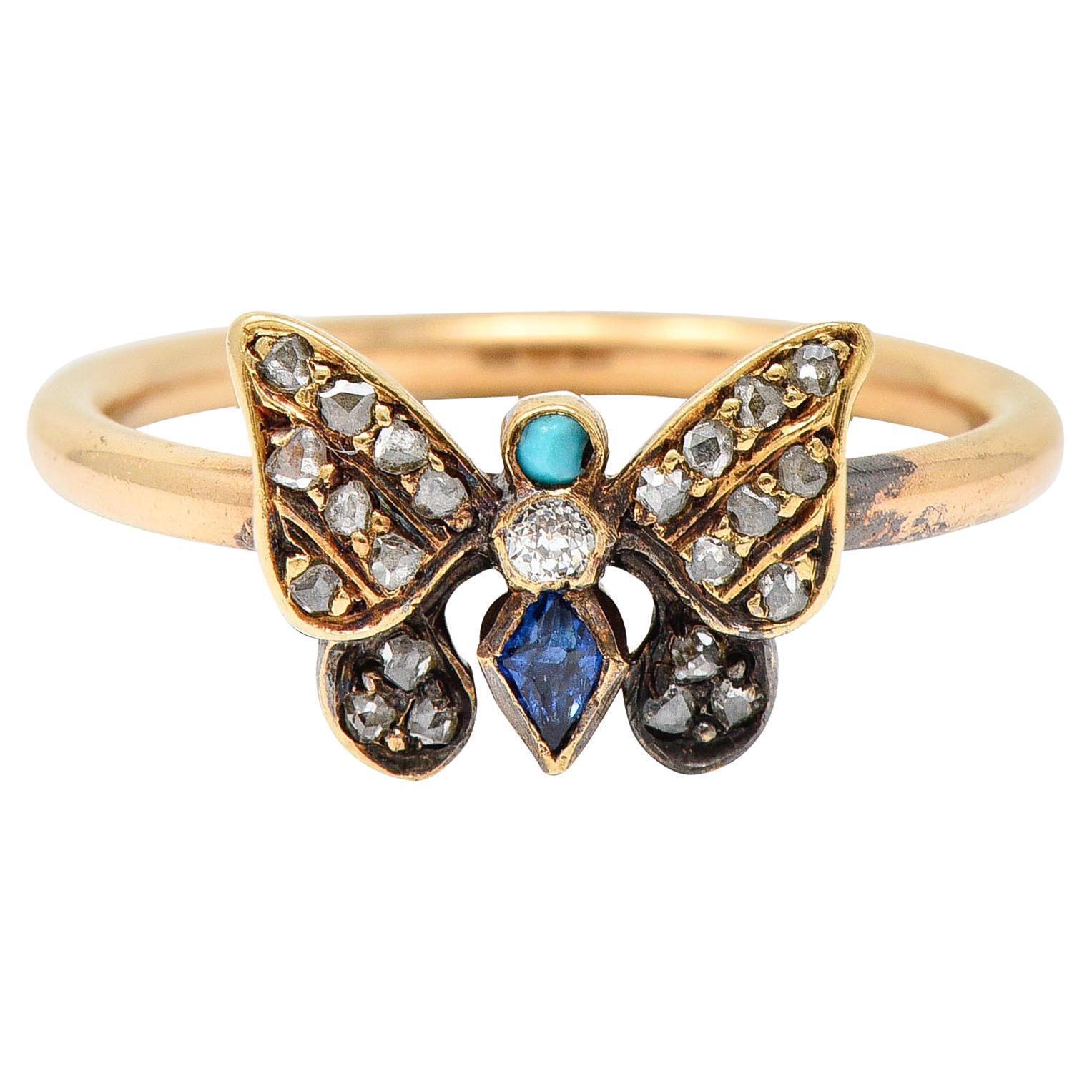 Vintage 14 Karat Gold Diamond Victorian Flower Floral Ring For Sale at ...