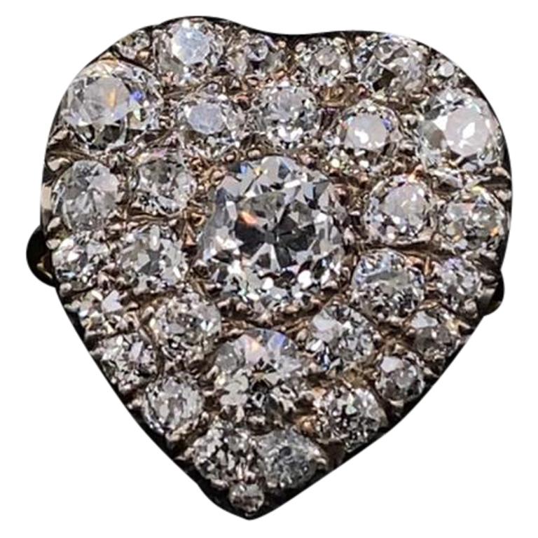 Victorian Diamond Set Heart Shaped Ring 18 Karat Yellow Gold For Sale ...