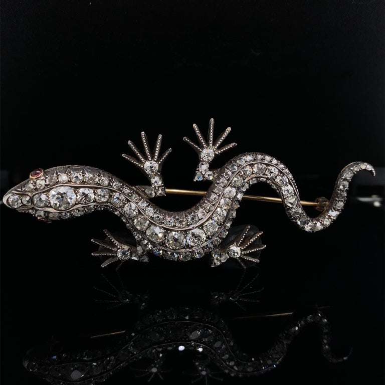Victorian Diamond Set Lizard Brooch Yellow Gold For Sale at 1stDibs