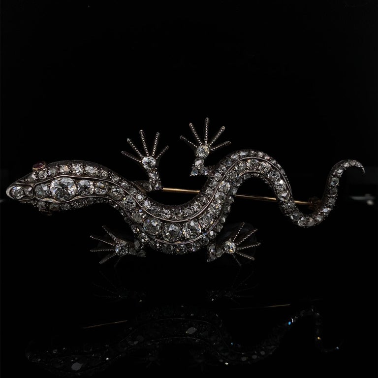 Victorian Diamond Set Lizard Brooch Yellow Gold For Sale at 1stDibs