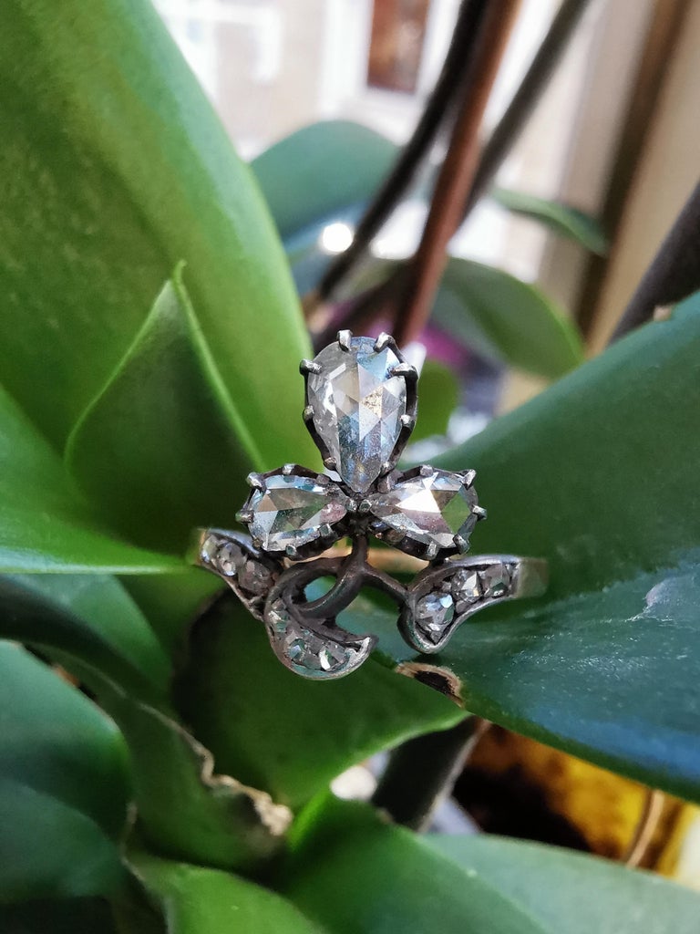 Victorian Diamond Silver and Gold Trefoil Ring at 1stDibs