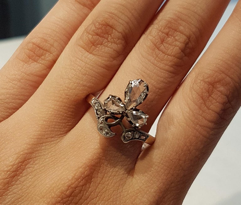 Victorian Diamond Silver and Gold Trefoil Ring at 1stDibs
