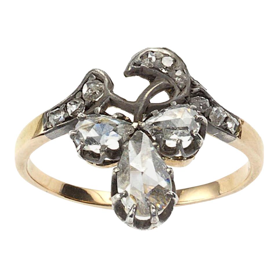 Victorian Diamond Silver and Gold Trefoil Ring at 1stDibs