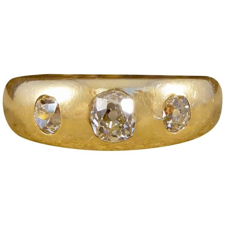 Victorian Diamond Three-Stone Gypsy Set 18 Carat Gold Ring at 1stDibs ...