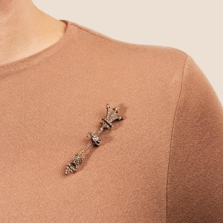 Victorian Diamond Trident Pin 1.30ctw For Sale at 1stDibs