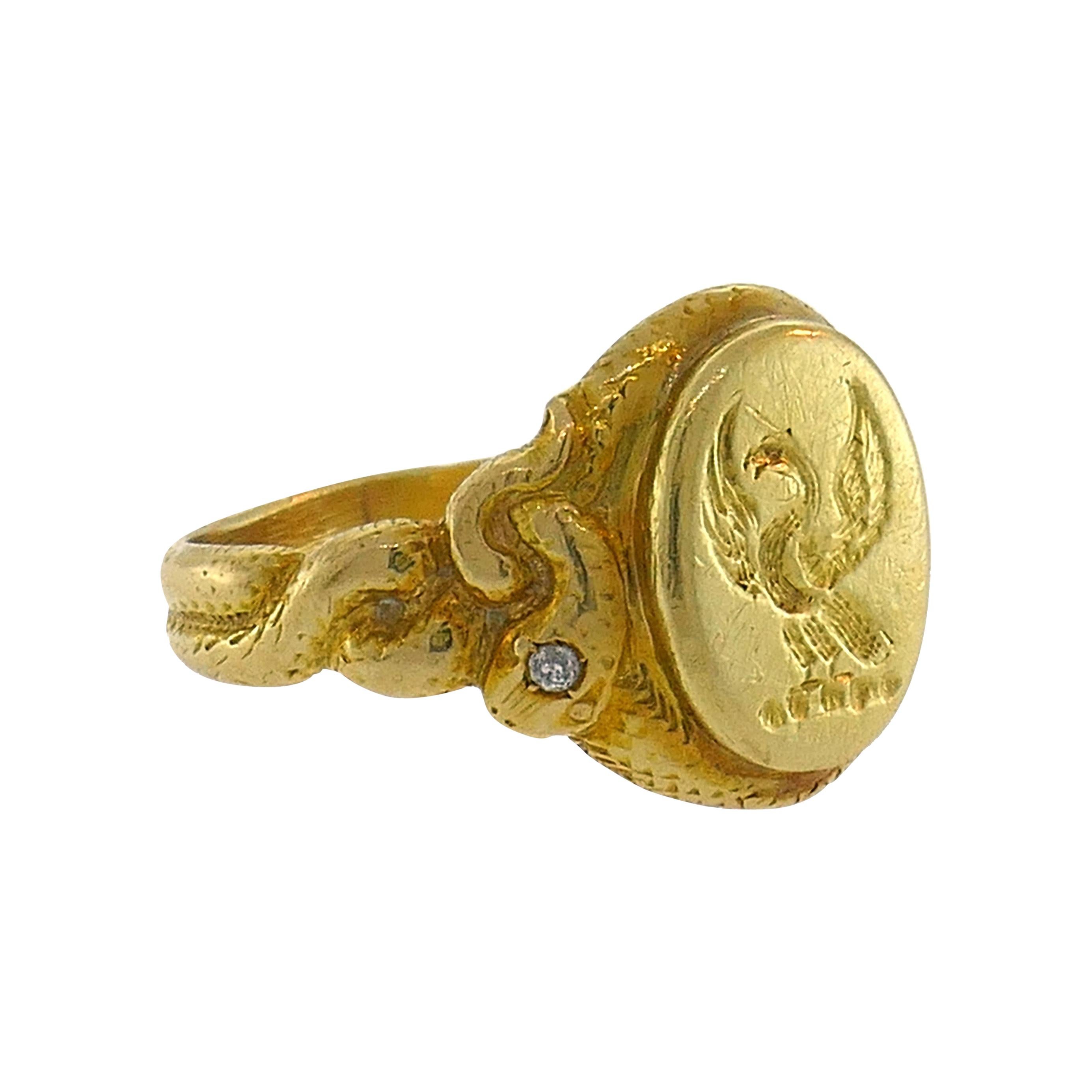 Victorian Diamond Yellow Gold Signet Ring at 1stDibs