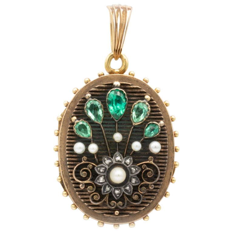 Victorian Diamonds and Seed Pearls Handmade Locket 14 Karat Gold For ...