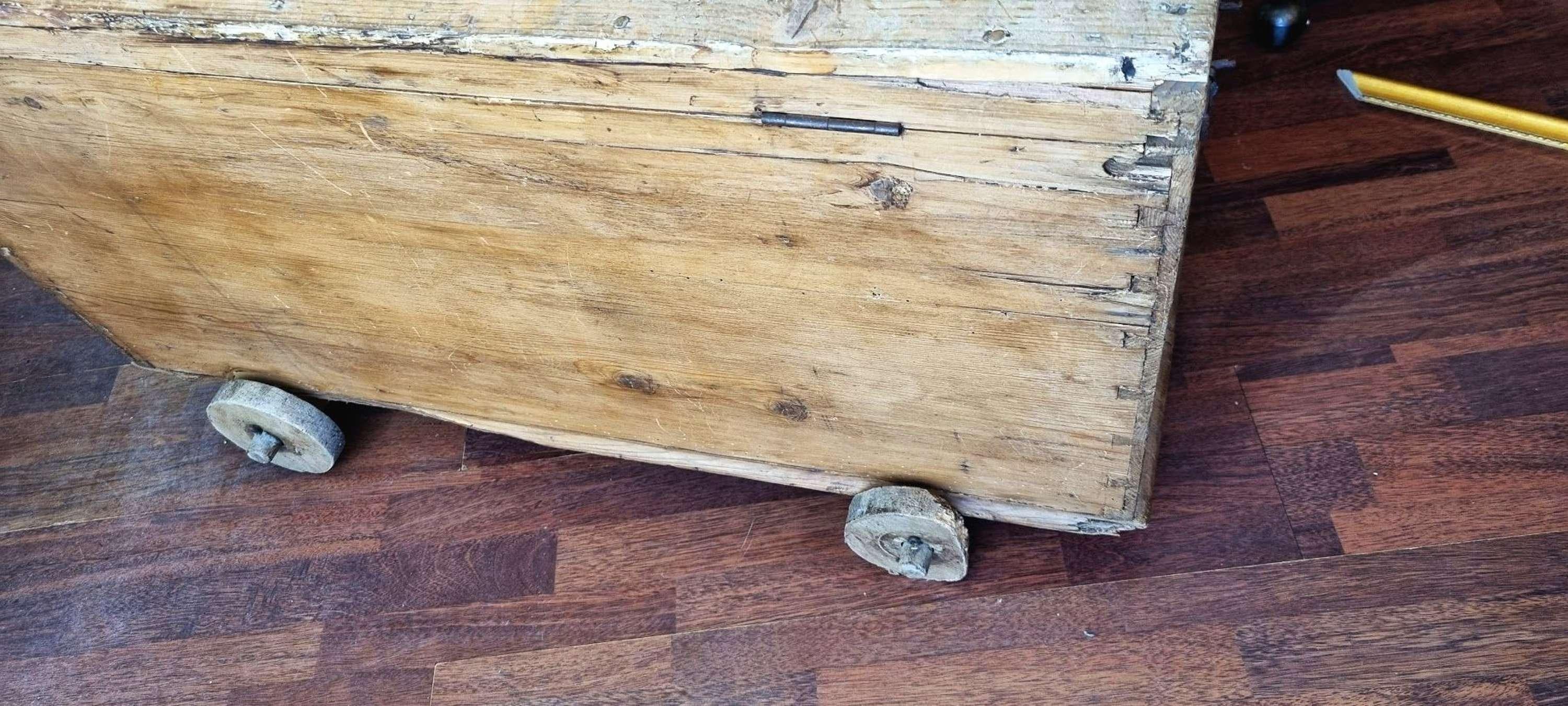 Victorian Dome Topped Pine Trunk with Wheels For Sale at 1stDibs