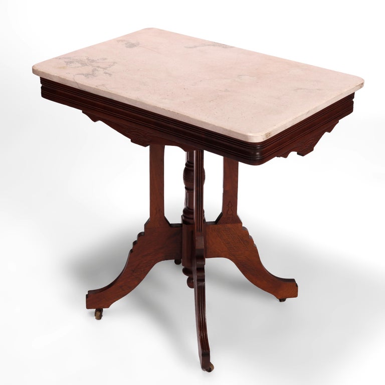 Victorian Eastlake Marble Top Parlor Table, circa 1890 For Sale at 1stDibs