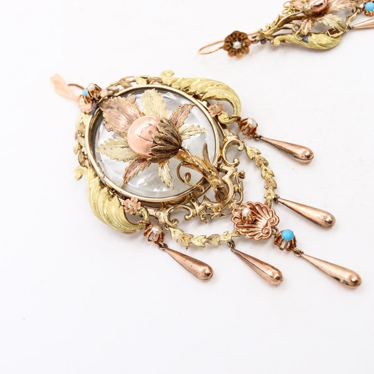 Victorian Edwardian 1900 British Locket Pendant Earrings Set Tricolor ...