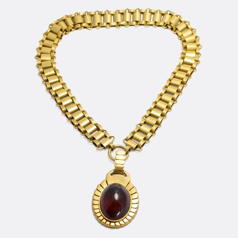 Victorian Egyptian Revival Garnet Scarab Necklace at 1stDibs