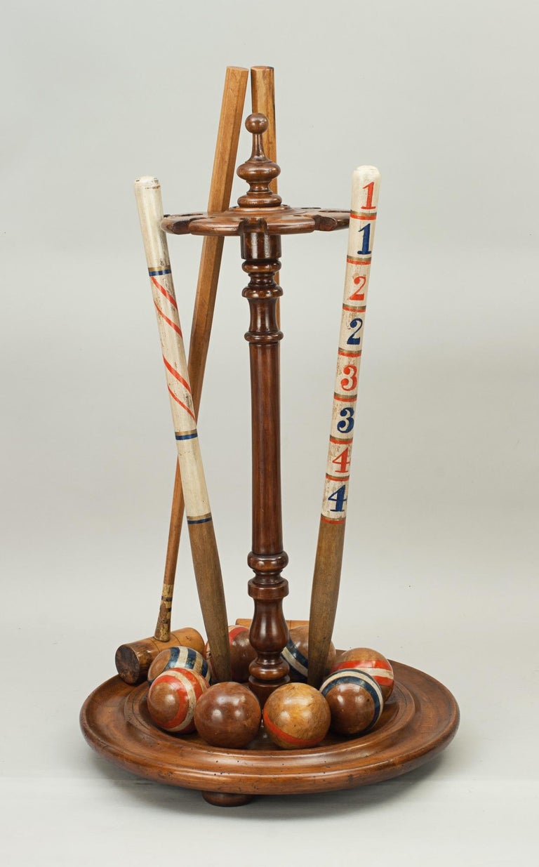 Victorian Eight Mallet Garden Croquet Set on Round Stand at 1stDibs