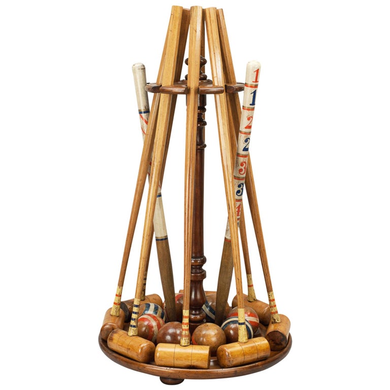 Victorian Eight Mallet Garden Croquet Set on Round Stand at 1stDibs