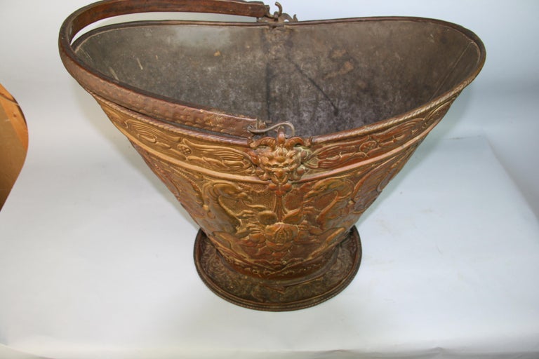 Victorian Embossed Coal/Wood Bucket Brass/Metal Late 19th Century For ...