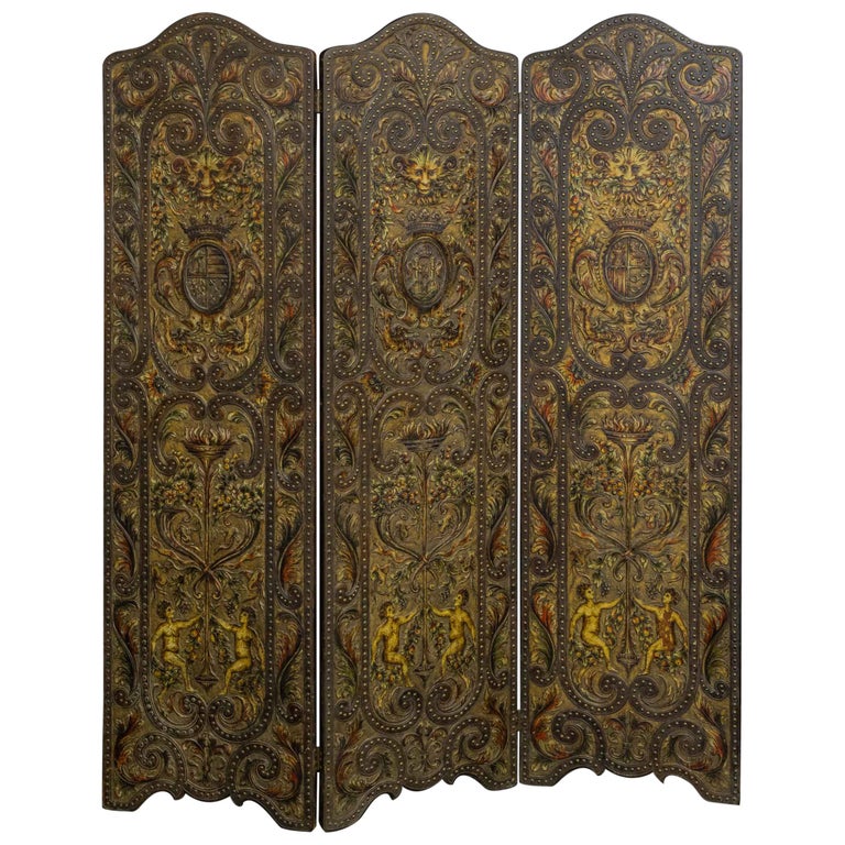 Victorian Embossed Leather Screen at 1stDibs