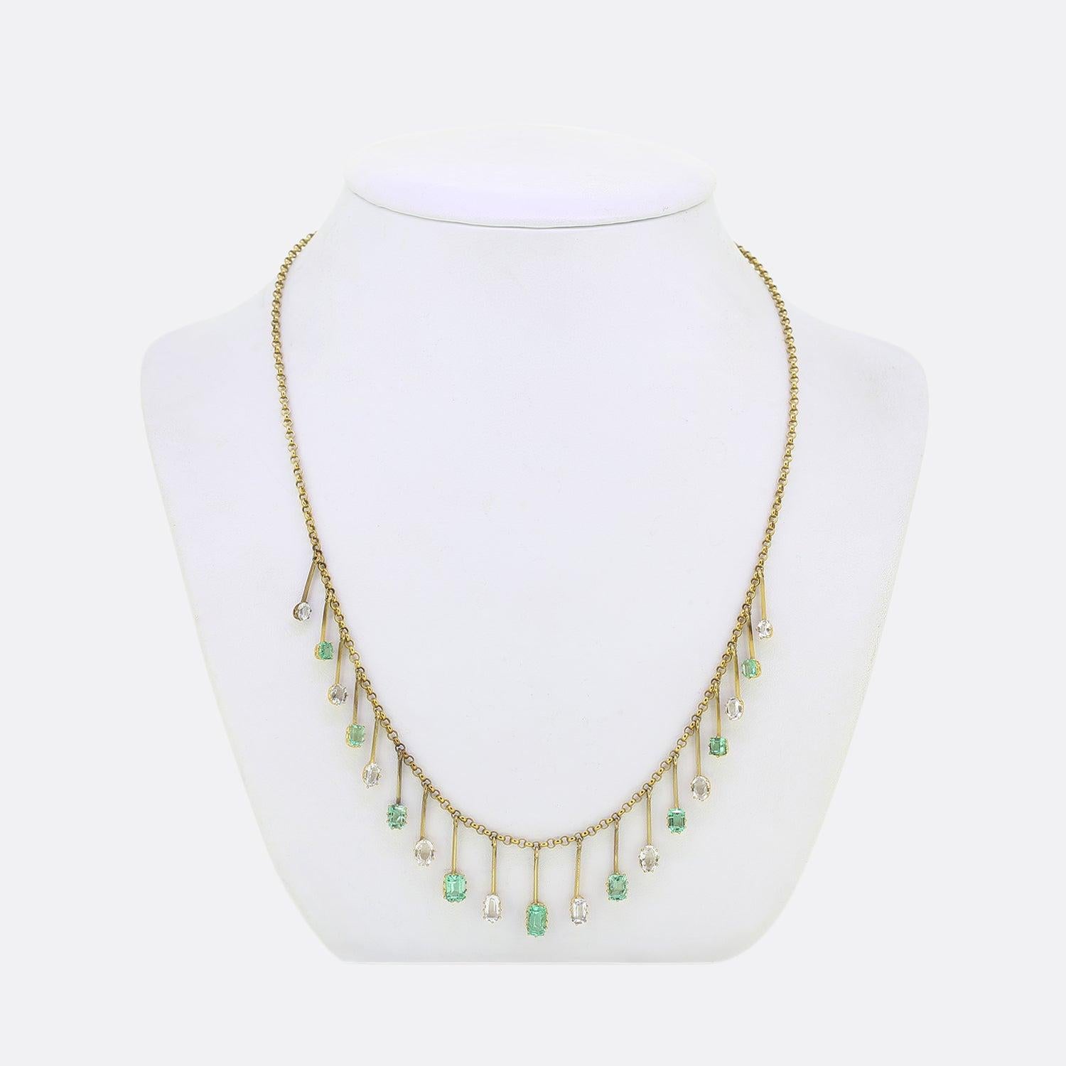Victorian Emerald and Aquamarine Fringe Necklace For Sale at 1stDibs