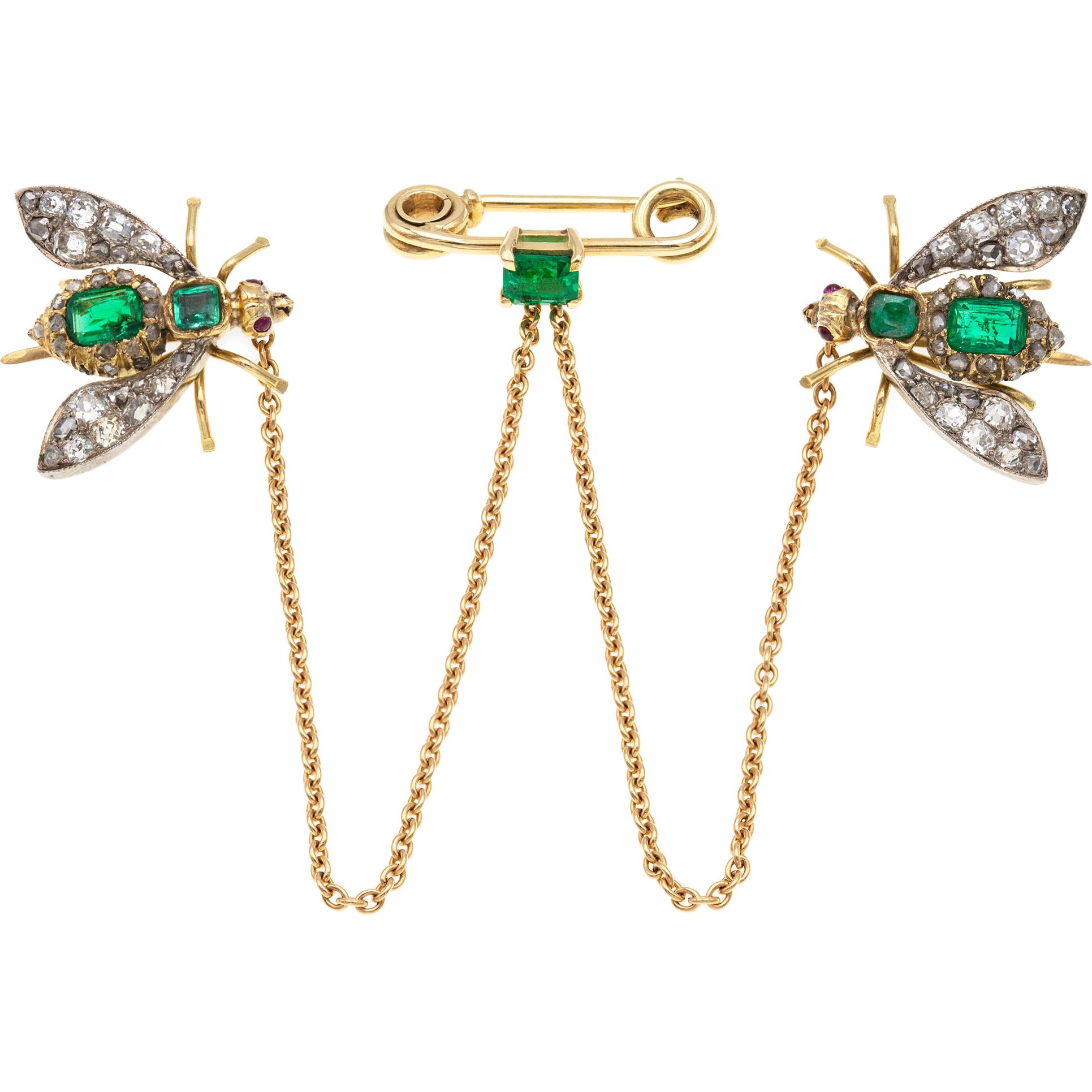 Victorian French FONTANA Emerald Diamond Wasp Pin For Sale at 1stDibs