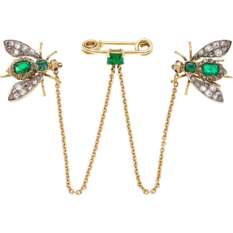 Victorian Emerald and Diamond Fly Scatter-Pin Brooch For Sale at 1stDibs