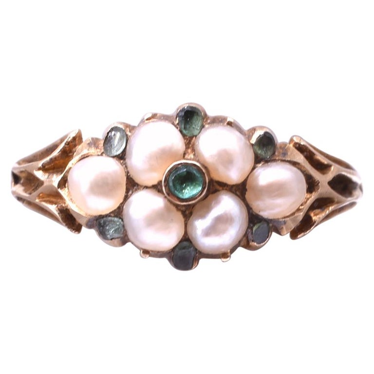 Victorian Emerald and Seed Pearl Cluster Ring at 1stDibs