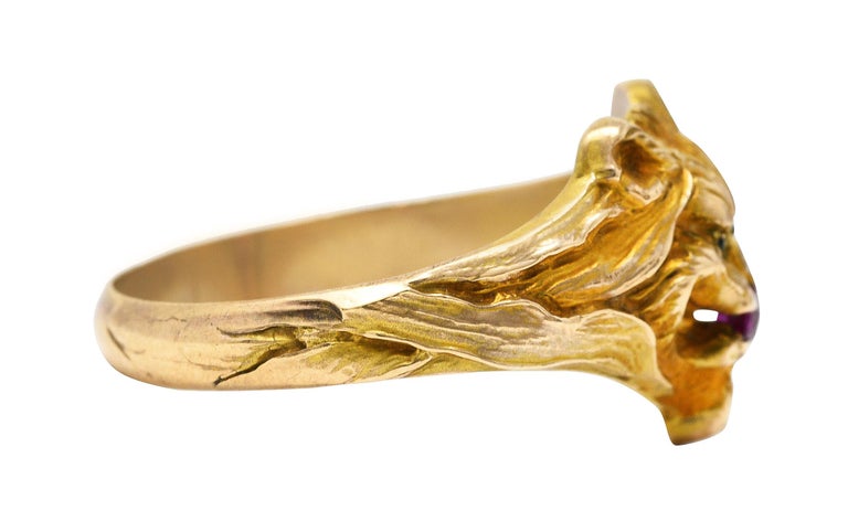 Victorian Emerald Ruby 14 Karat Yellow Gold Lion Grotesque Antique Ring ...